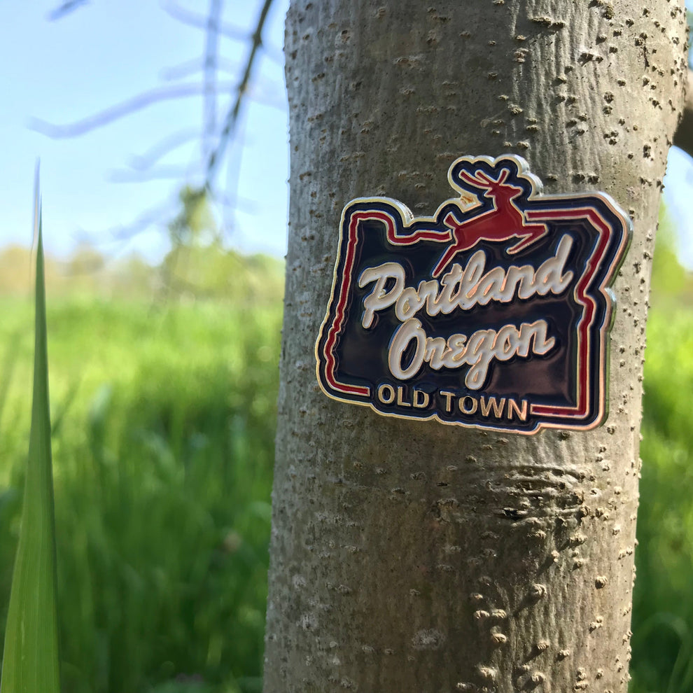 White Stag Sign Portland Oregon | Enamel Lapel Pin – Little Bay Root